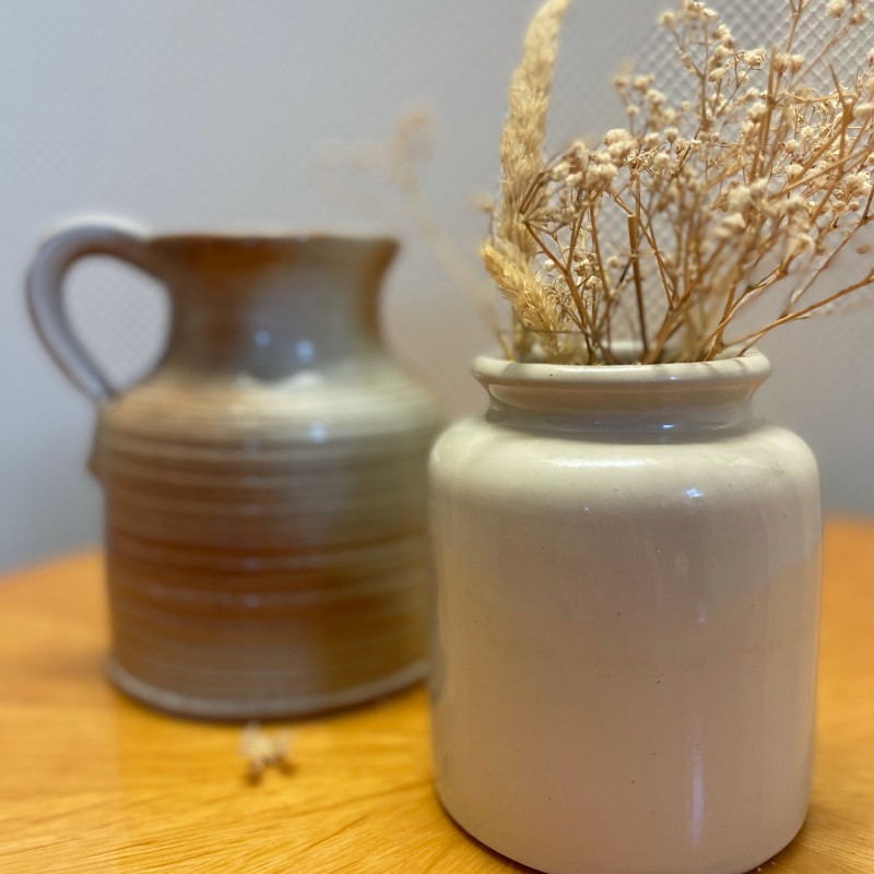 pot à moutarde en grès céramique ancien émaillé vernissé gris vintage