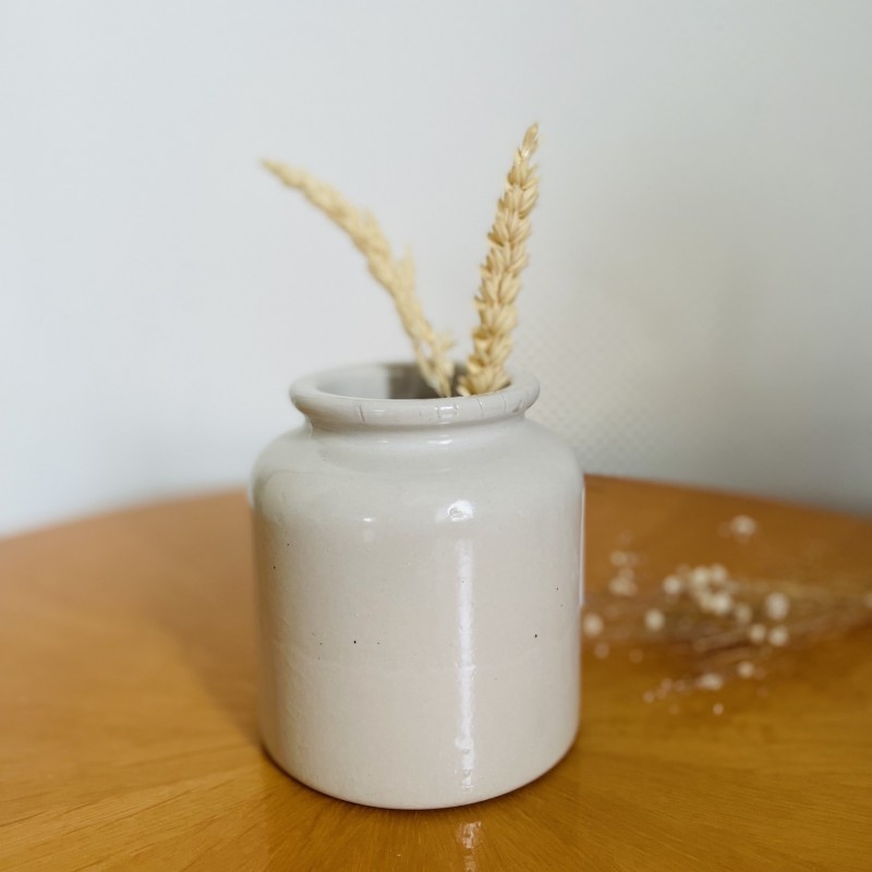 pot à moutarde en grès céramique ancien émaillé vernissé gris vintage